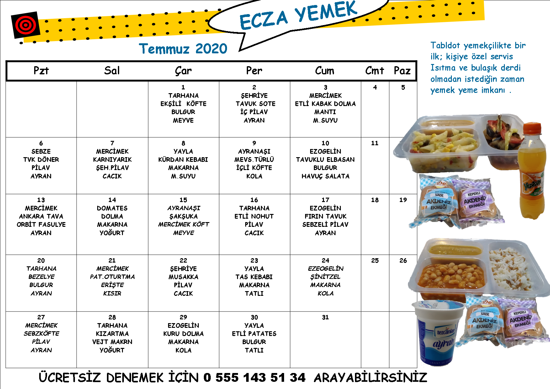 AYLIK YEMEK LİSTESİ TABLDOT YEMEK - ECZA YEMEK